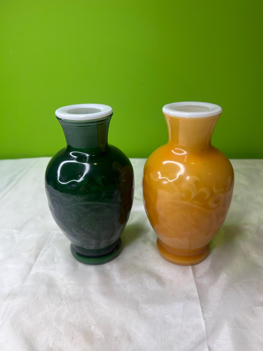 Vintage Choice of Avon Glass Vases Jade Green or Amber Yellow Spring ...