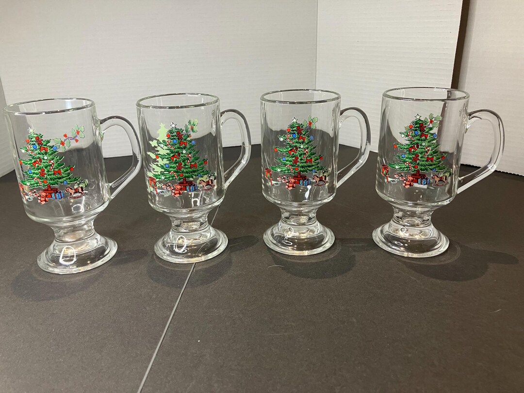 Vintage Holiday Glass Mug Christmas Tree Drinking Glasses With Handles ...