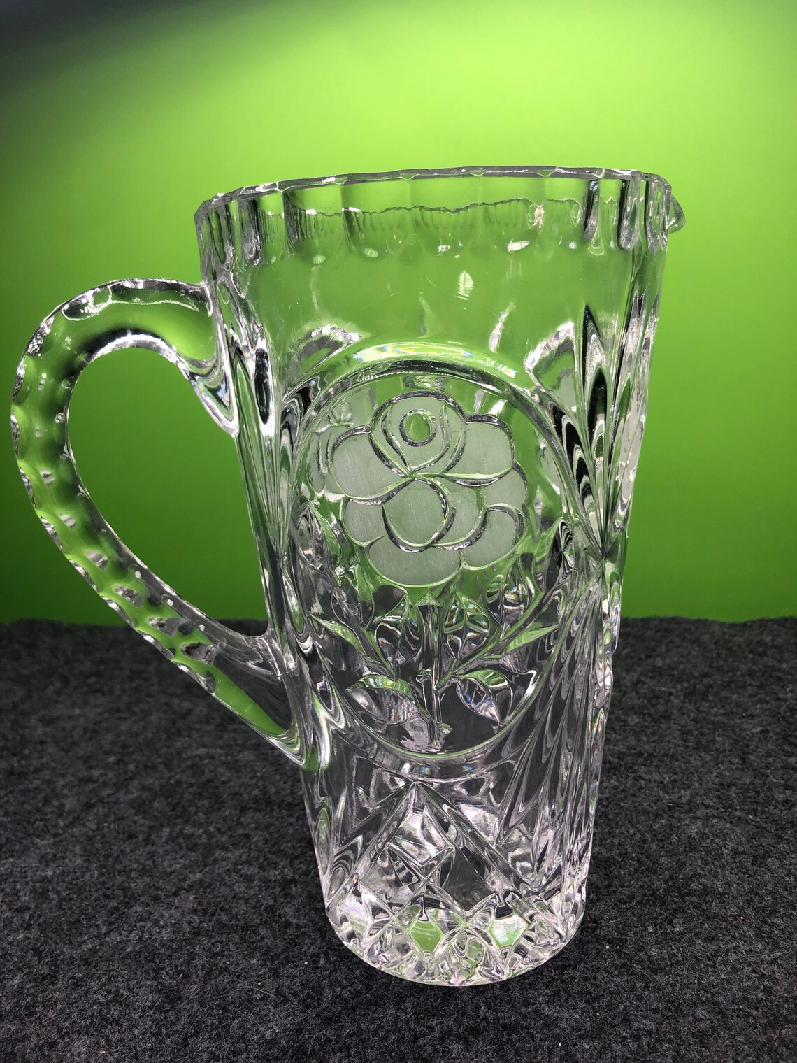 Vintage Libbey Cut Crystal Glass Pitcher With Beautiful Rose - Etsy