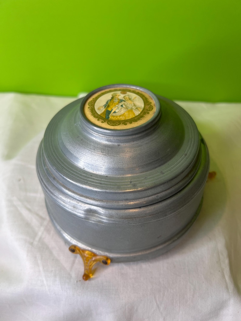 Vintage 1930-1950s Aluminum Musical Box and Powder Puff Case Combined ...