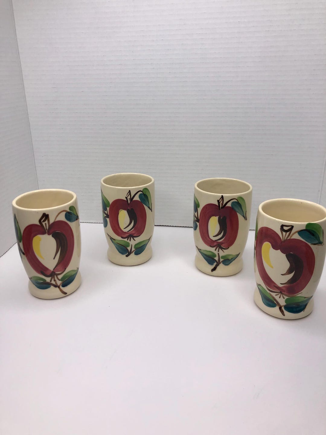 Puritan Slip Ware Pottery Apple Tumbler Vintage Mid Century Set of 4 - Etsy