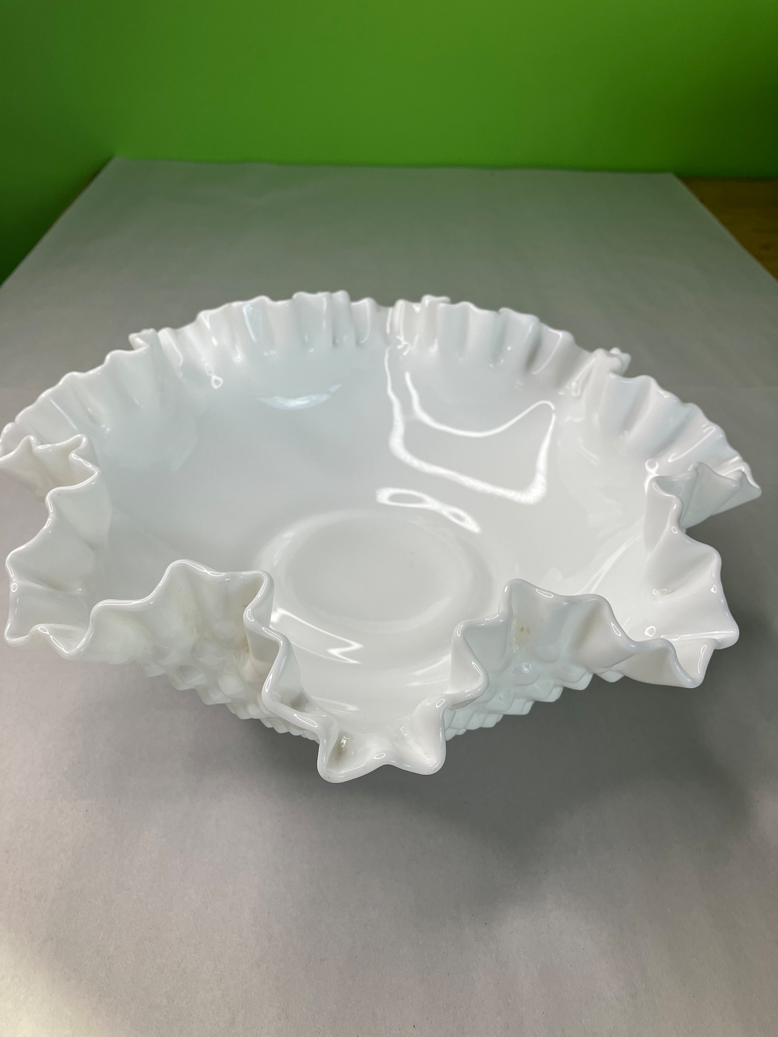 Vintage Large Hobnail Ruffled/crimped Rim Centerpiece/candy Dish/fruit ...