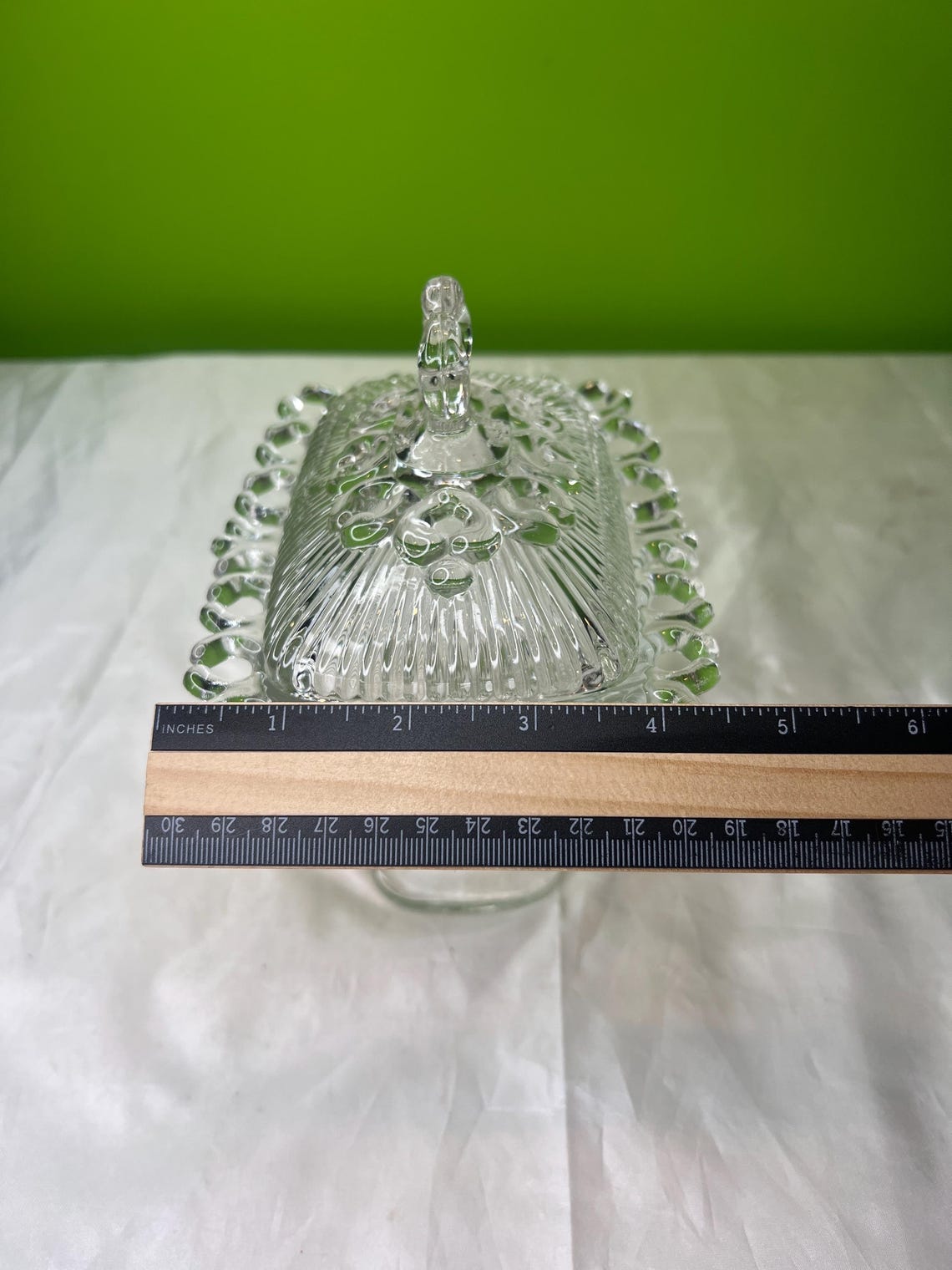 Vintage Indiana Glass Open Lace Rim Pedestal Rectangle Candy Box Dish ...