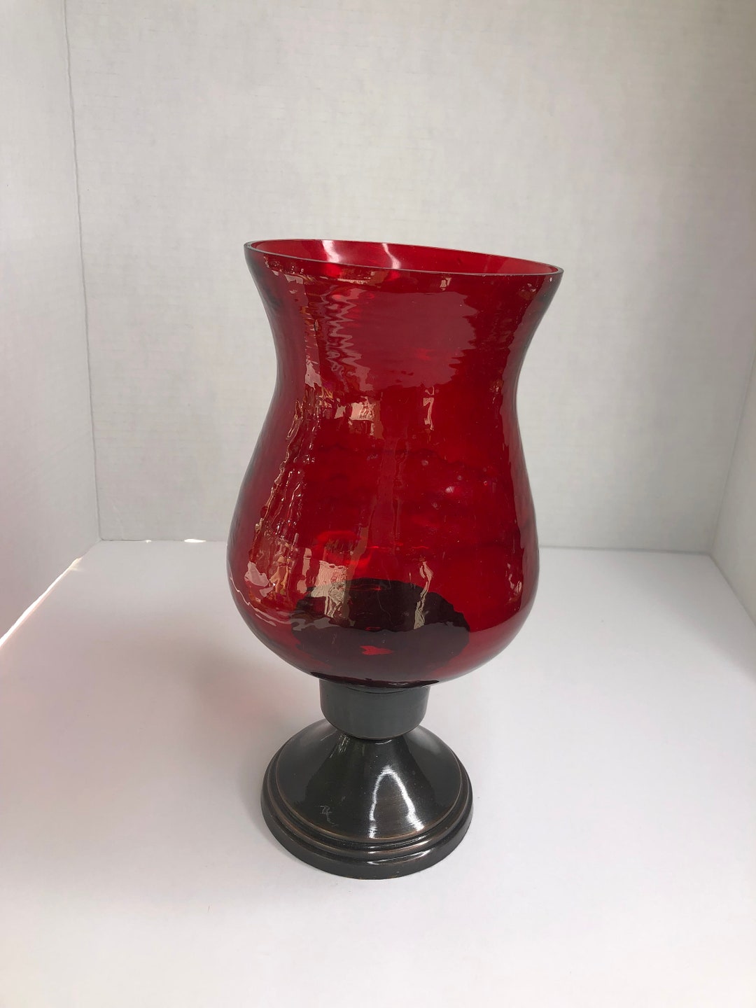 Vintage Ruby Red Decorative Glass Candle Holder Gunmetal Pewter Base - Etsy