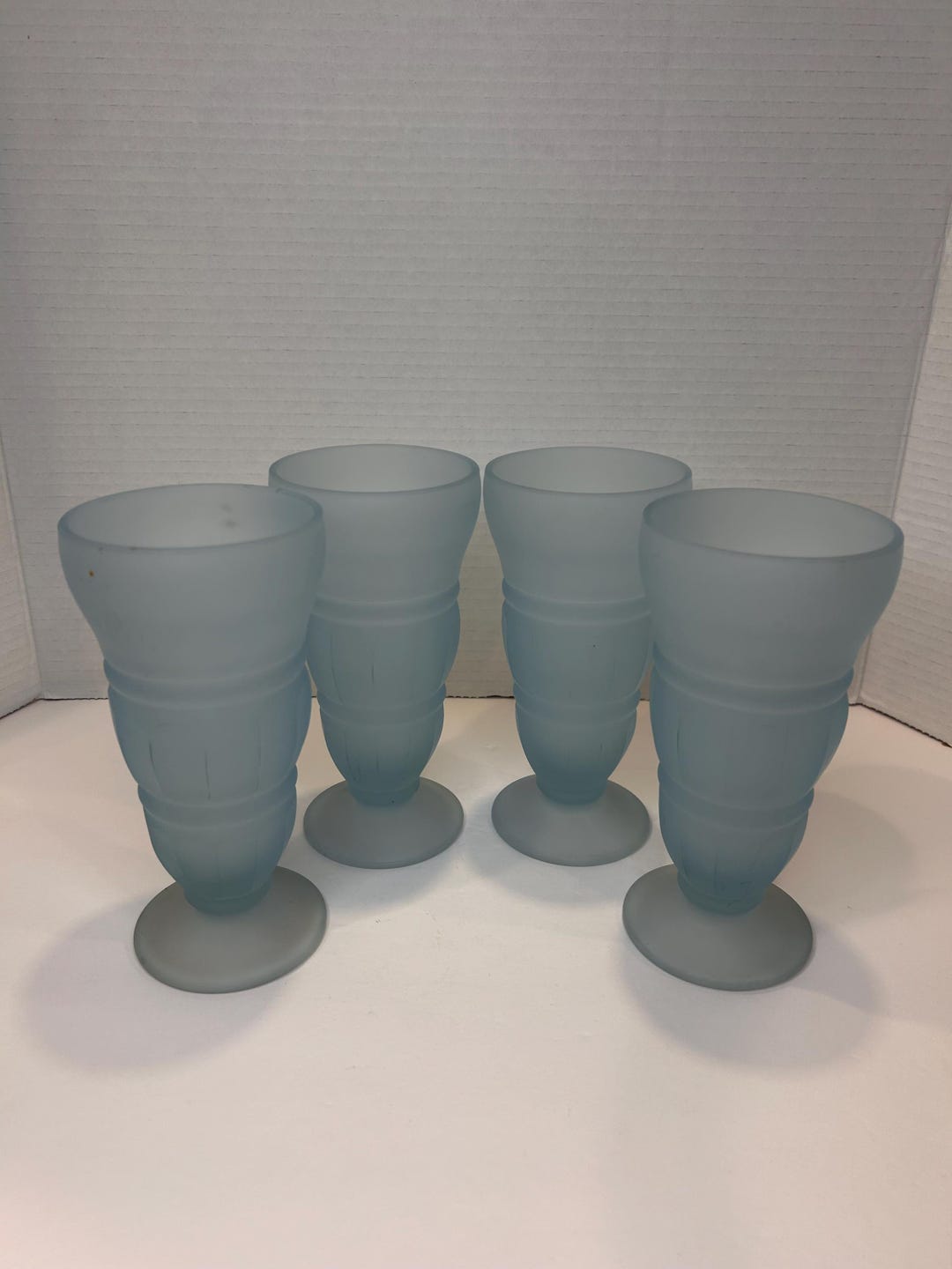 Vintage Set of 4 Sturdy Frosted Satin Light Powder Blue Indiana Soda or ...