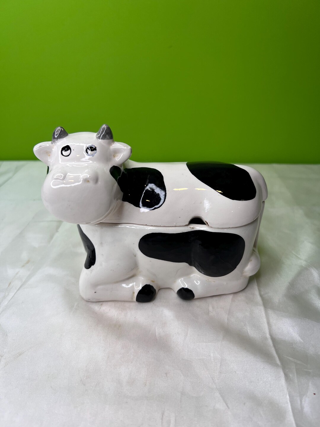 Vintage Lidded Ceramic Hand Painted Cow Condiment Jar ~ Made in Taiwan ...