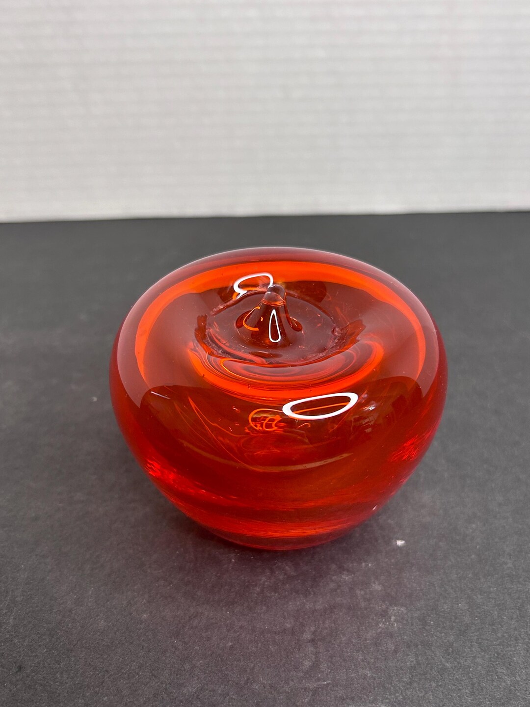 Vintage Hand Blown Art Glass Bright Red Hollow Apple Paperweight ...