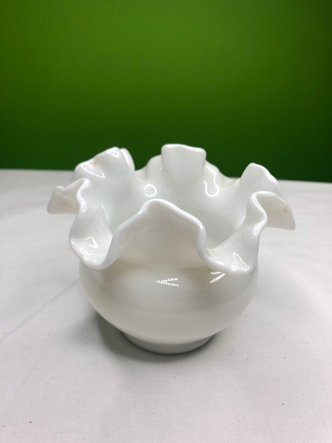 Vintage Milk Glass Stubby Ruffled Vase With Gorgeous Design and ...