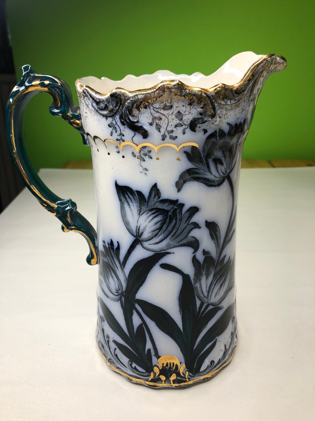 Vintage Fine Porcelain Hand Painted Pitcher With Gorgeous Painted ...