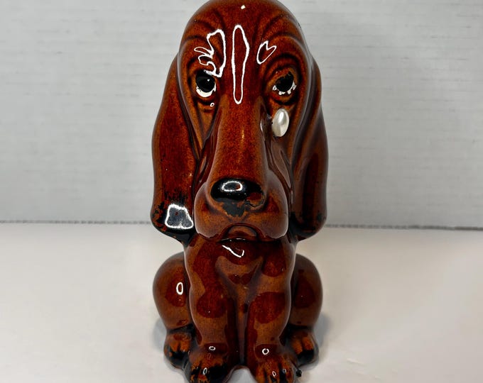 Vintage Glazed Ceramic Droopy Sad Bloodhound Basset Dog Coin Piggy Bank ...
