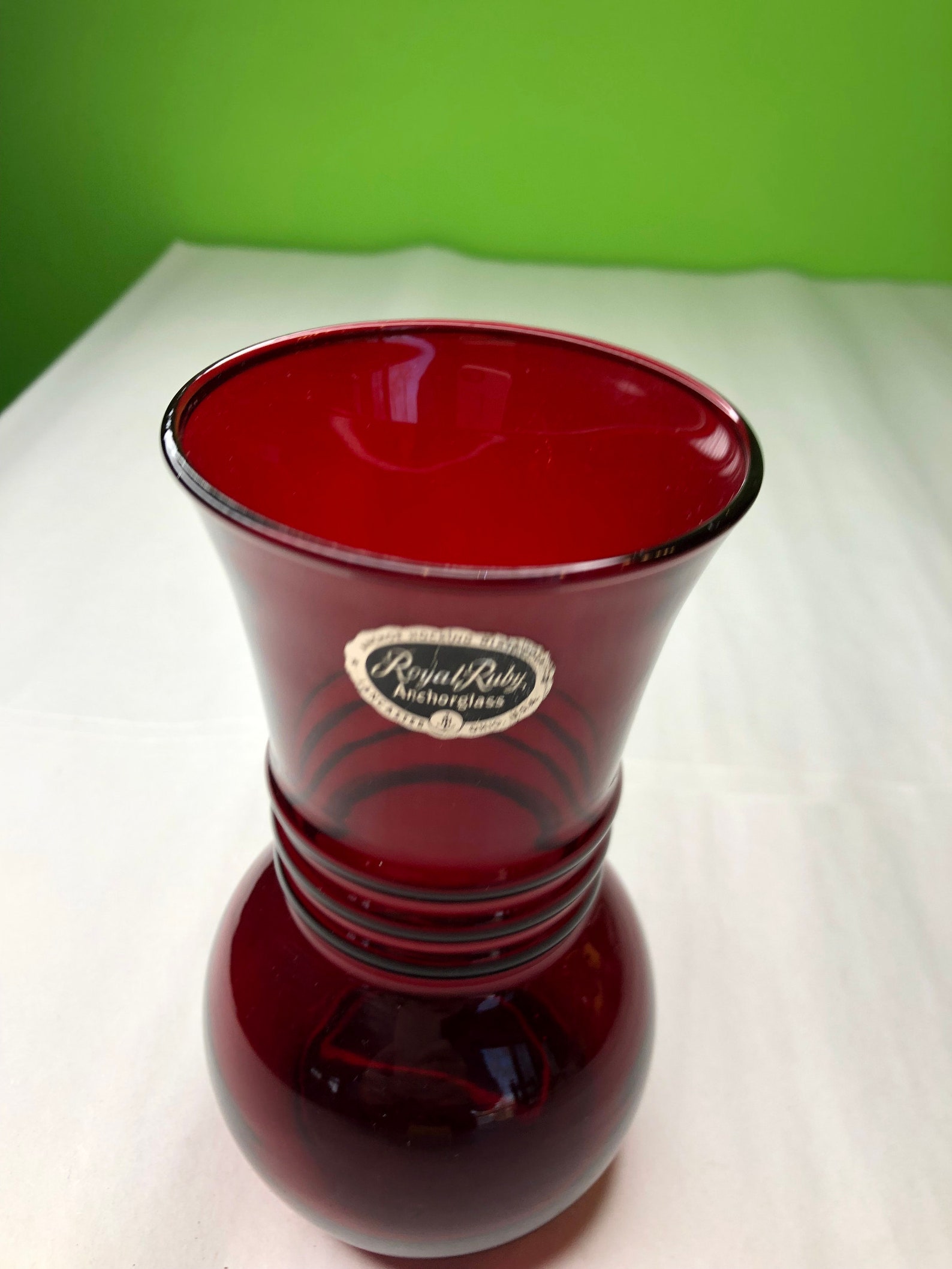 Vintage Ruby Red Royal Anchorglass Vase With Original Stickers - Etsy