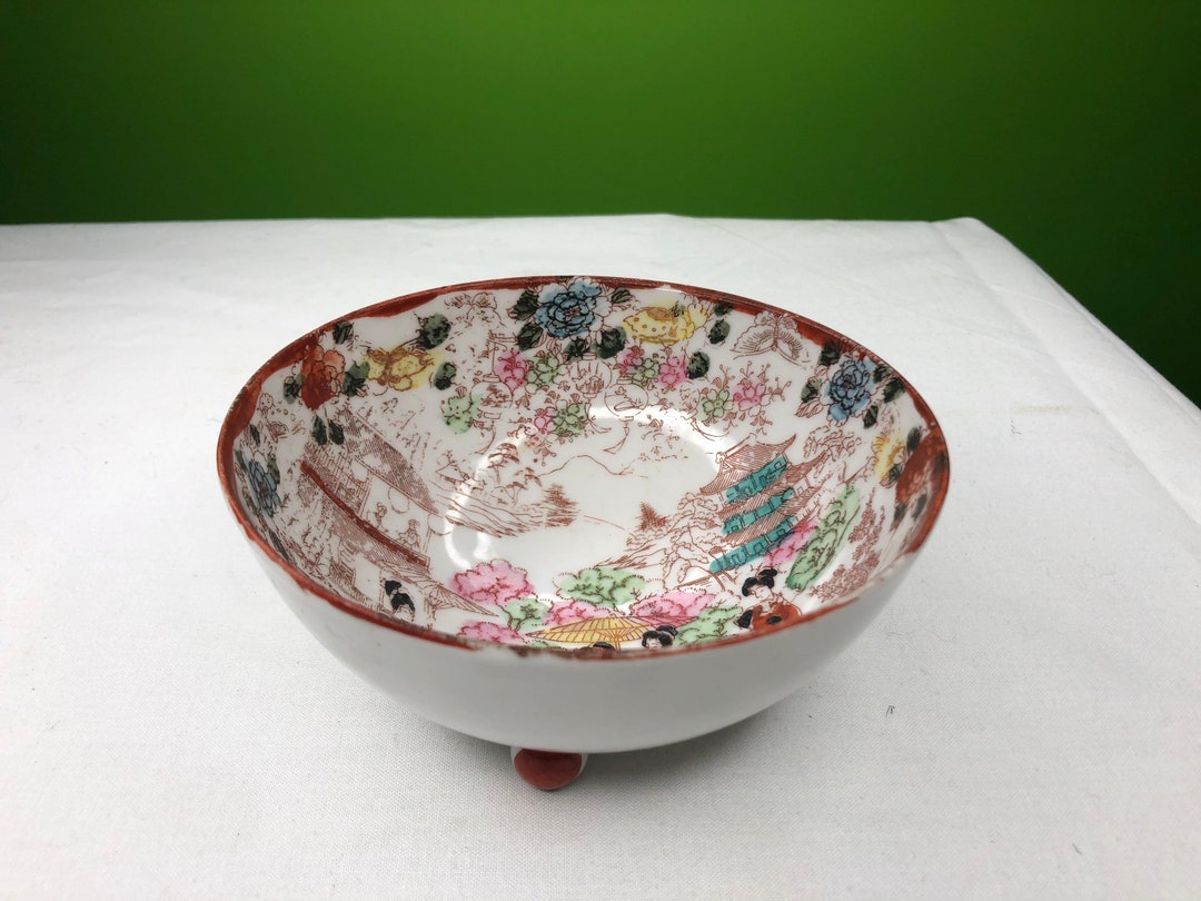 Vintage Japanese Hand Painted Porcelain Bowl Footed and Gorgeously Done ...