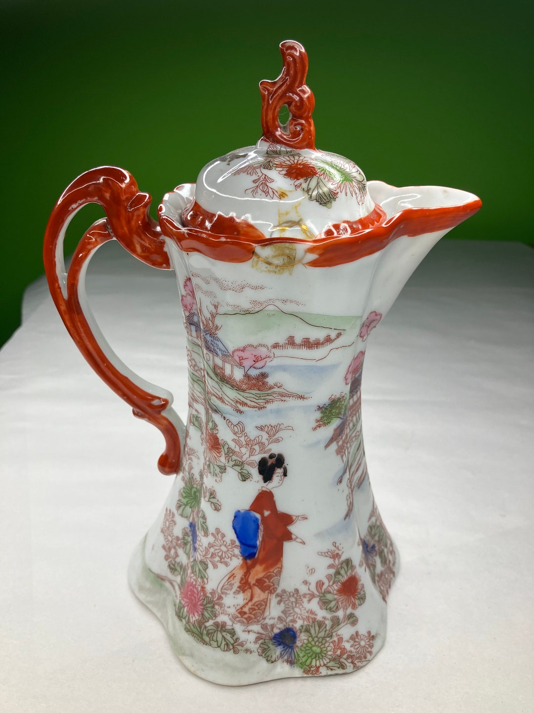 Vintage Fine Porcelain Hot Cocoa Pitcher Geisha Style Hand Painted ...