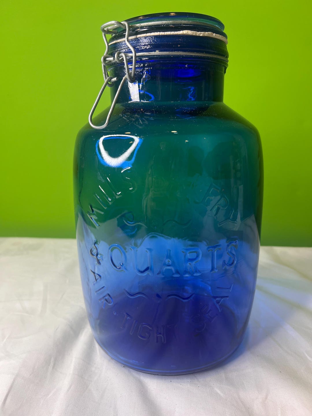 Vintage Mills Bakery Air Tight Blue Glass Canister 4Q Homestyle Brand ...