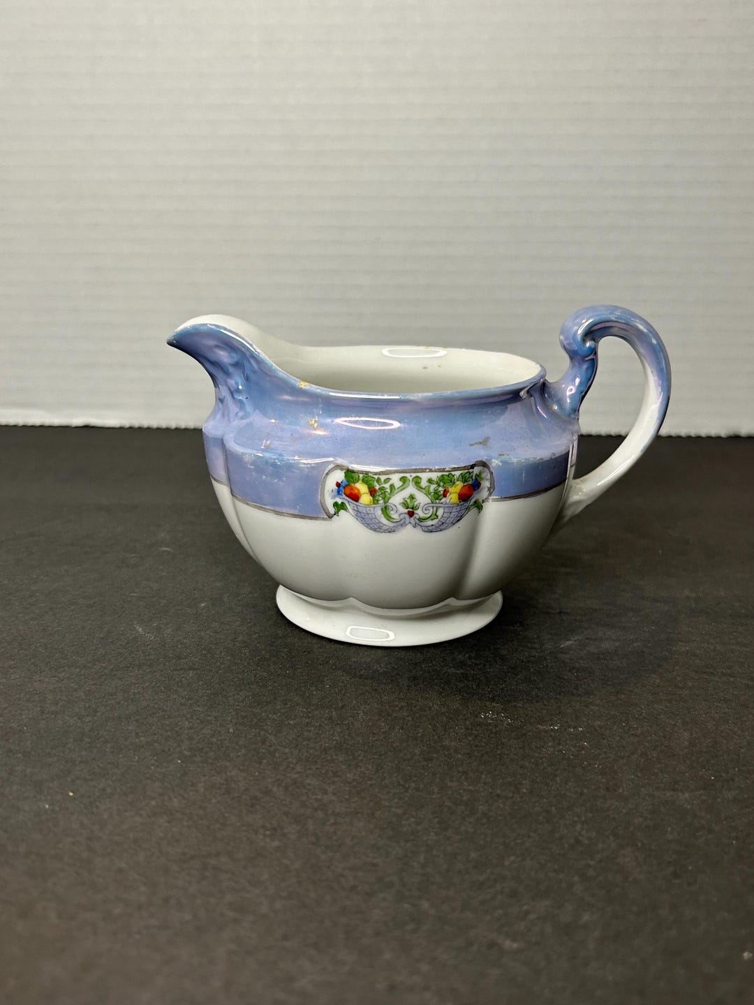 Vintage Japan Porcelain Blue Lusterware With Flower Bunch Open Creamer ...