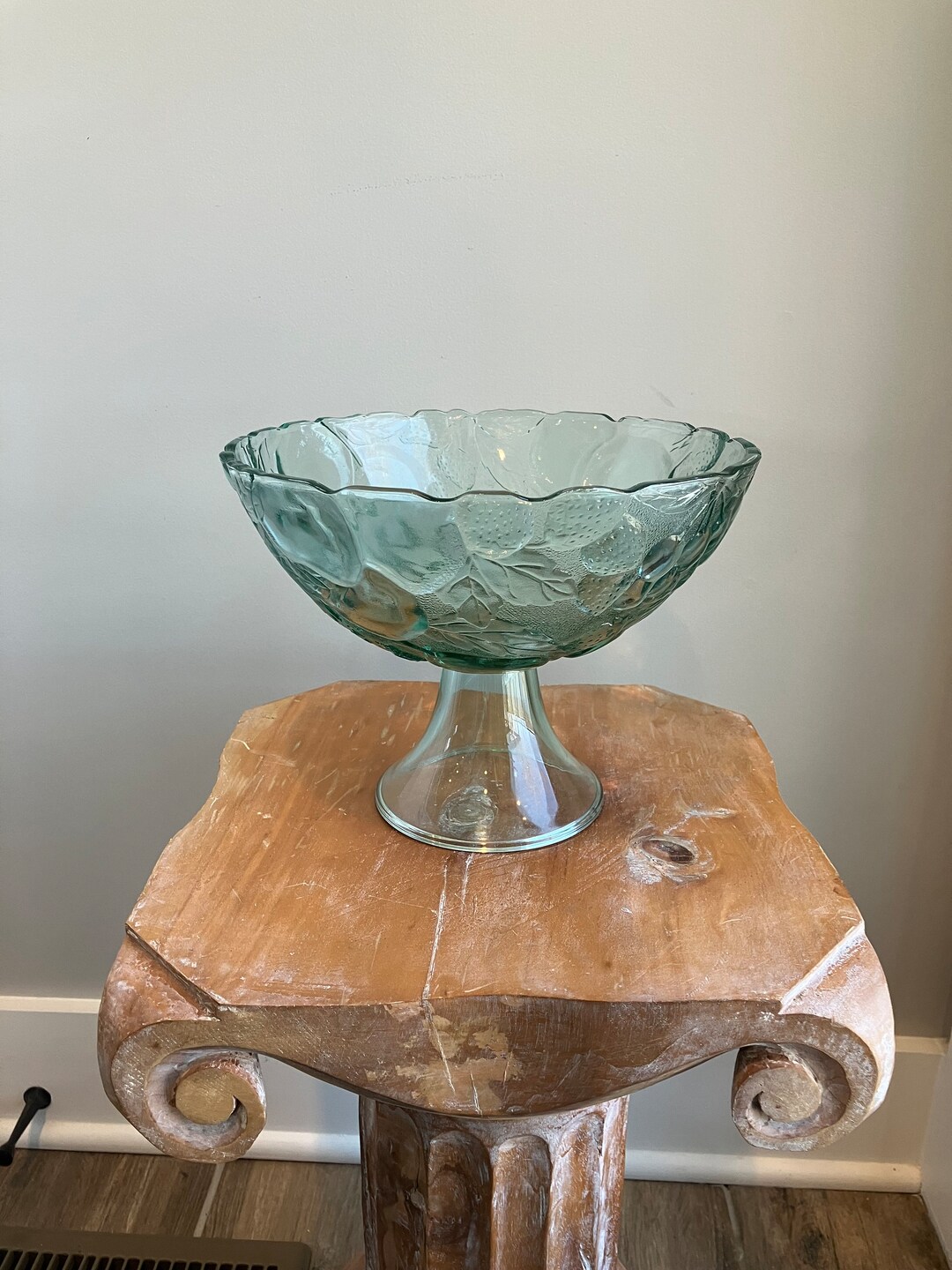 Vintage Green Glass Large Compote Centerpiece Scalloped Edge - Etsy