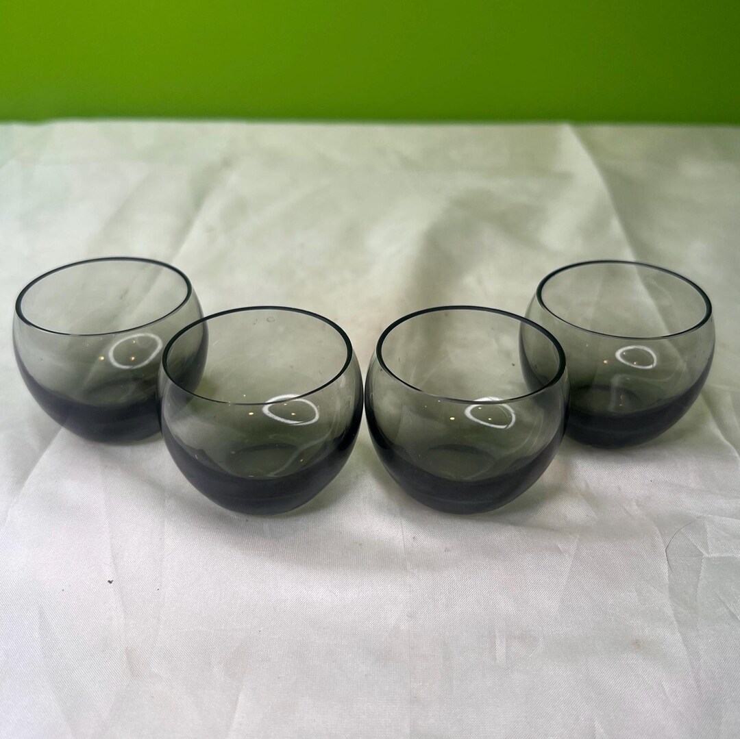Vintage Set of 4 Glass Smokey Roly Poly Shot/cordial Glasses~ Possibly ...