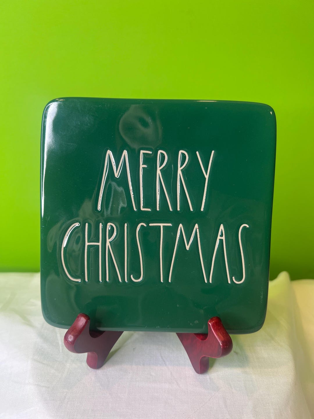 Rae Dunn Ceramic “merry Christmas” Serving Tile ~ Dark Forest Green ...