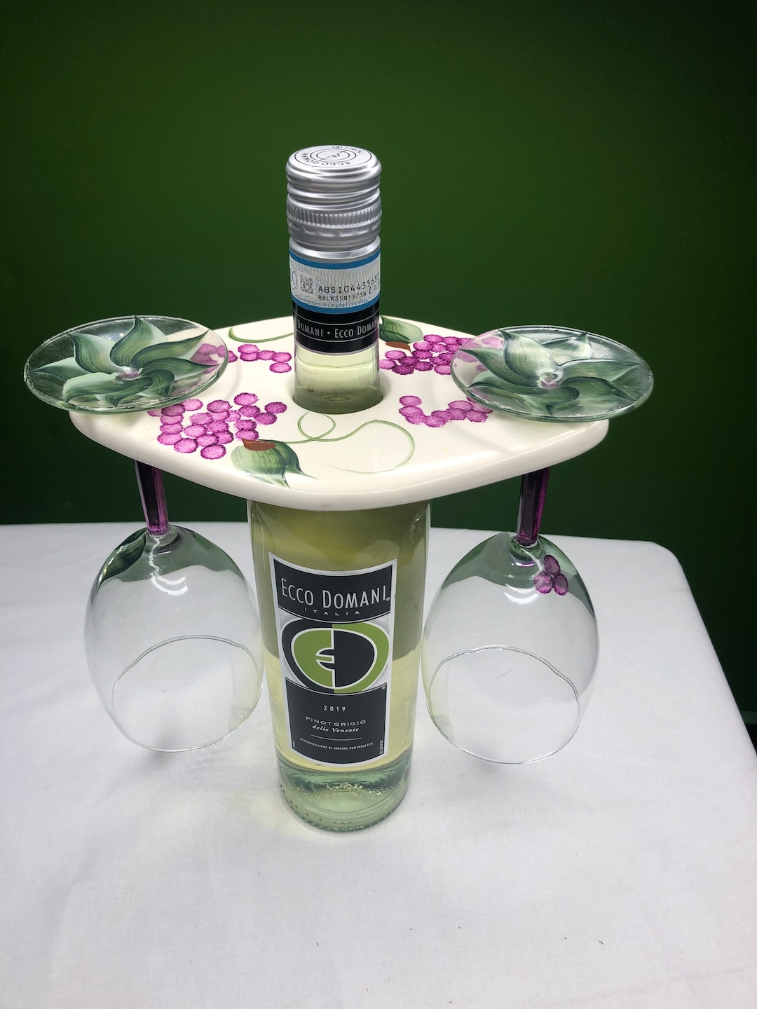 Vintage Wine Glass Caddy With Gorgeous Grape Leaf Design Ceramic Caddy ...