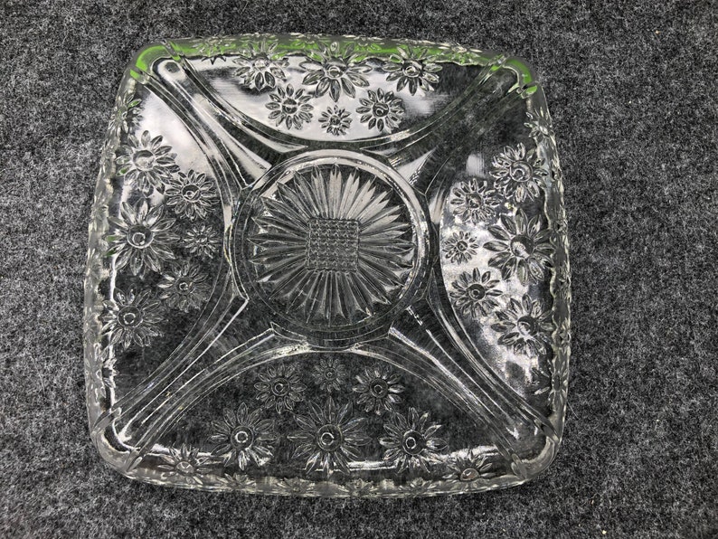 Vintage Crystal Glass Square Tray With Flower Pattern Trinkets and ...