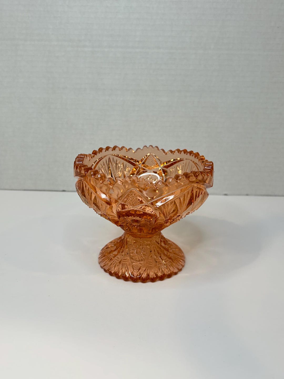 Vintage Pressed Pink Depression Glass Thick Cut Button Daisy Sawtooth ...