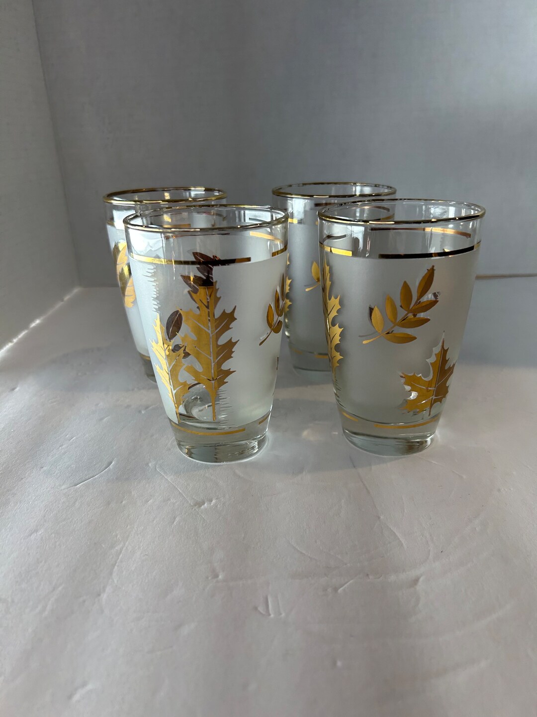 Vintage Libby Frosted Glass and Gold Foliage Highball Whiskey Cocktail ...