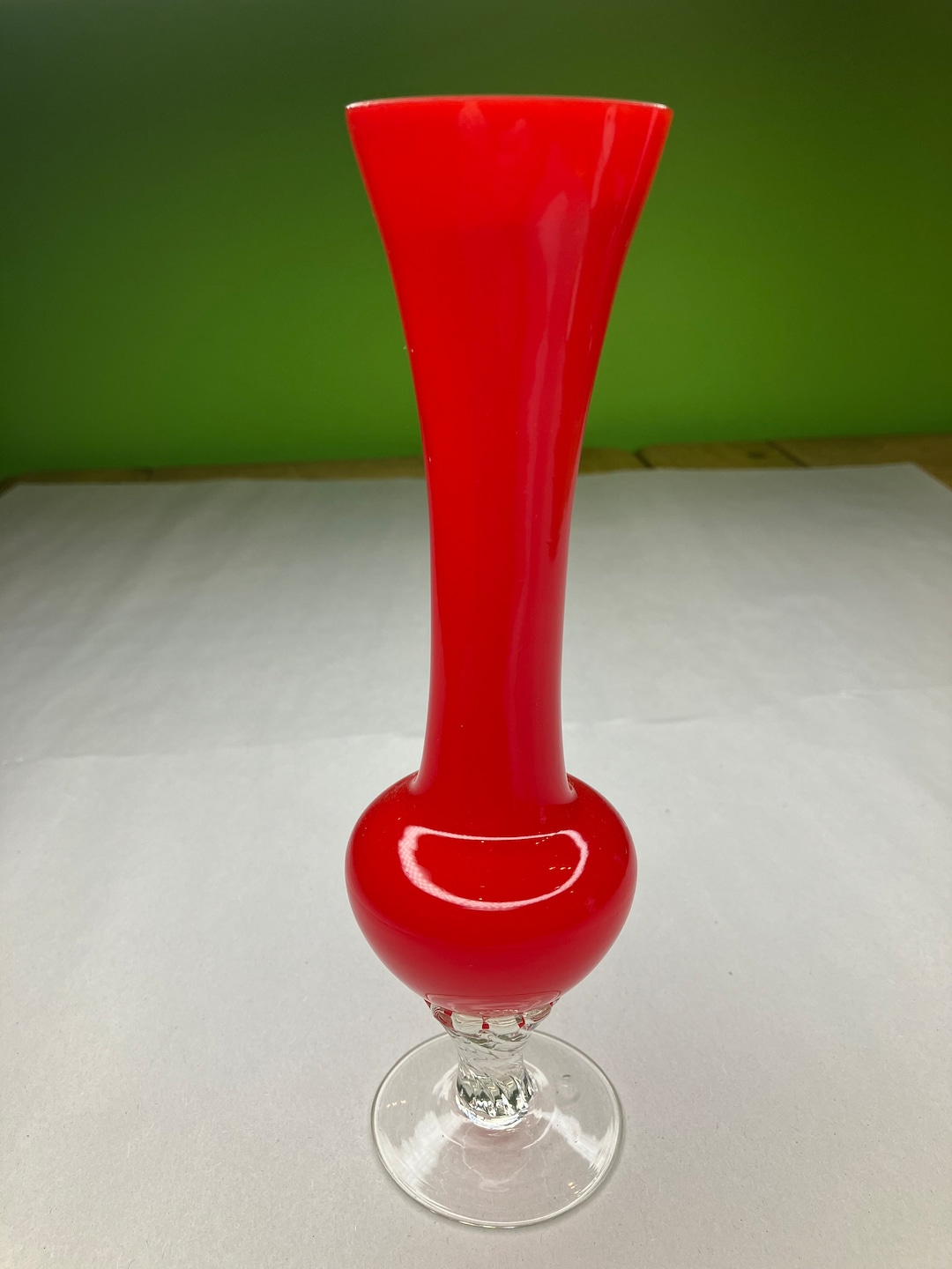 Vintage Red Glass Vase With Gorgeous Clear Cut Pedestal - Etsy