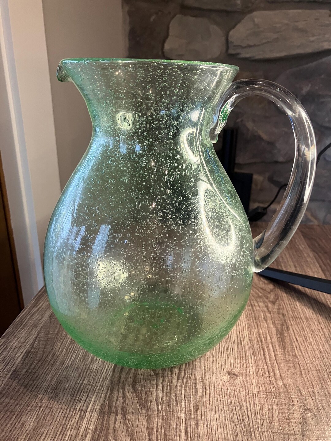 Vintage Blown Glass Pot Belly Pitcher Vaseline Bubble Style With ...