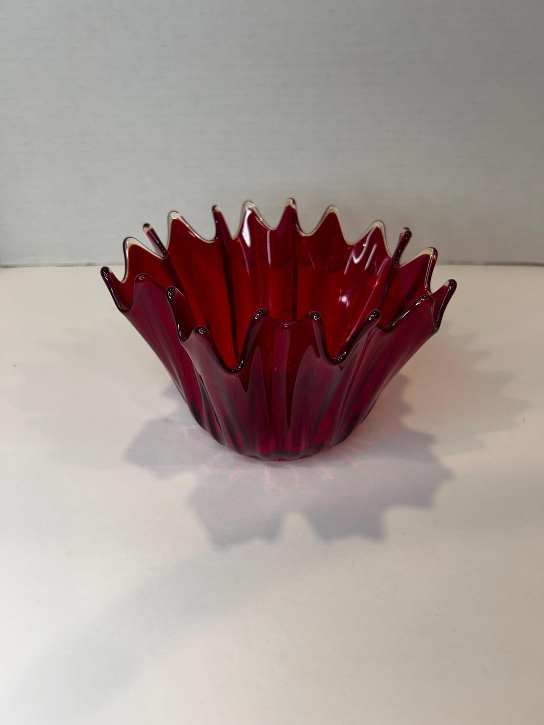 Vintage Fostoria Heirloom Layered Clear and Red Glass Handkerchief Bowl ...