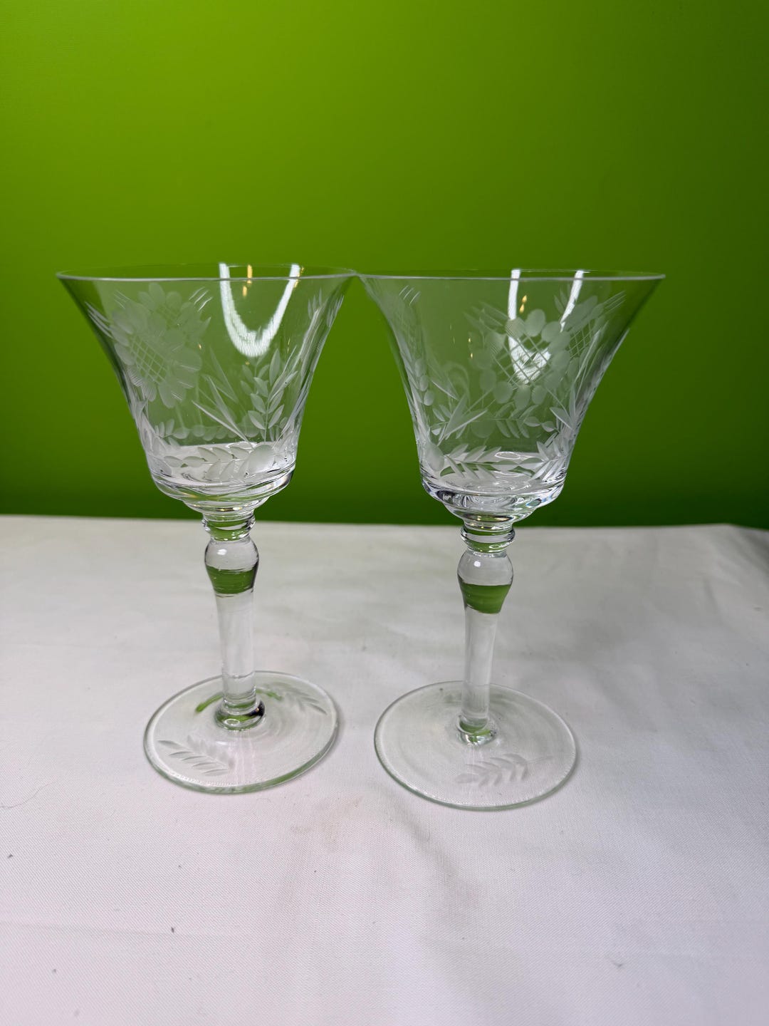 Vintage Set of 2 Looks to Be Crystal Clear Romania Sunflower Cut Wine ...