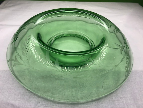 Vintage Vaseline Green Depression Glass Rolled Edge Console - Etsy