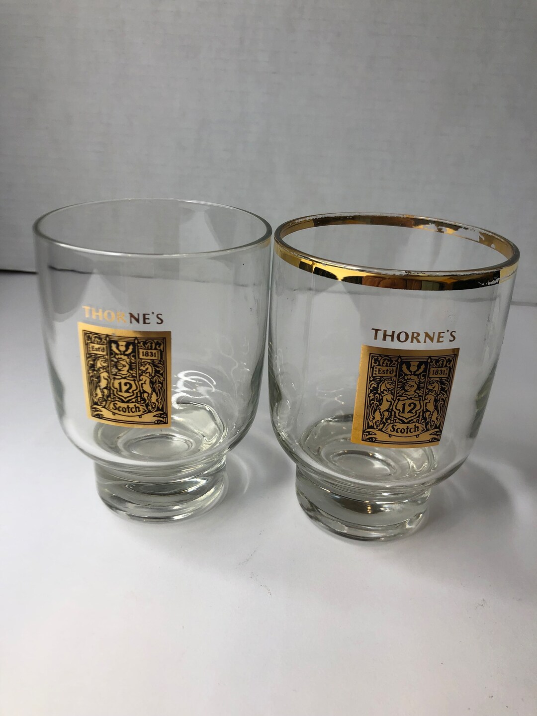 Vintage 1960's Thorne's Scotch Whisky Rocks Glass 8 Oz Gold Rimmed 4 1/ ...