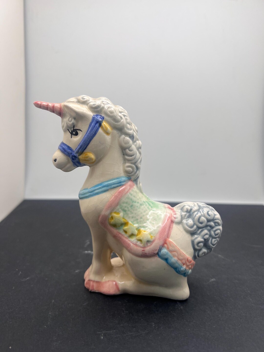 Vintage Glazed Ceramic Hand Painted Unicorn Figurine ~ Some Crazing ...