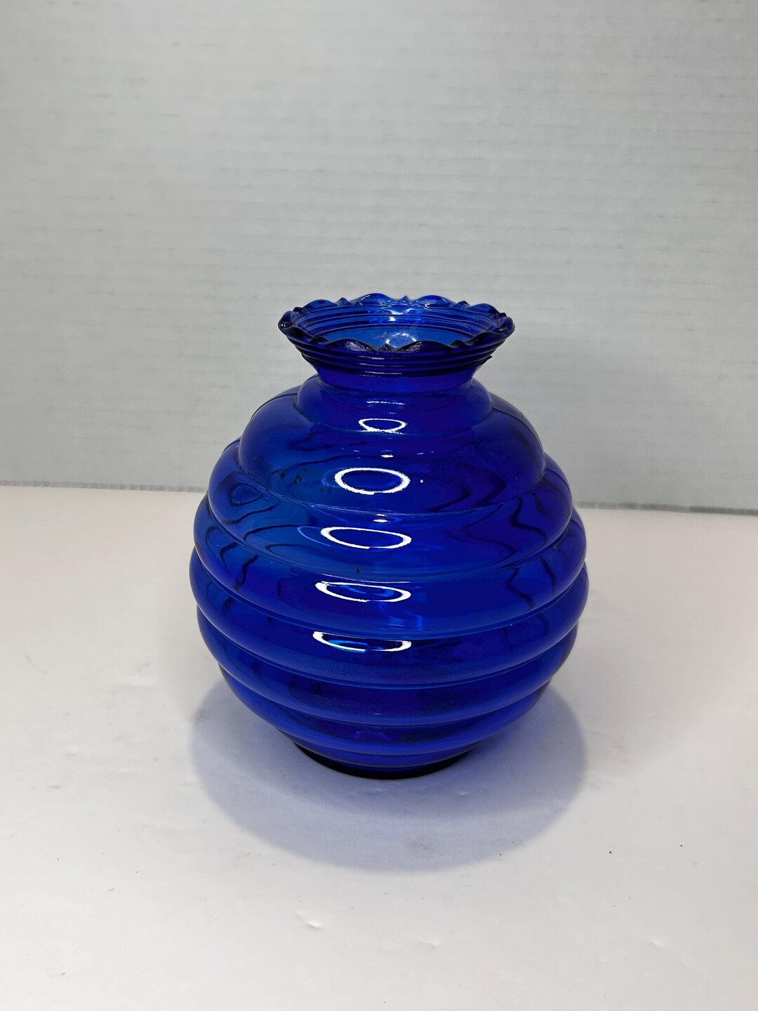 Vintage Ribbed Beehive Cobalt Blue Glass Ball Vase or Container - Etsy