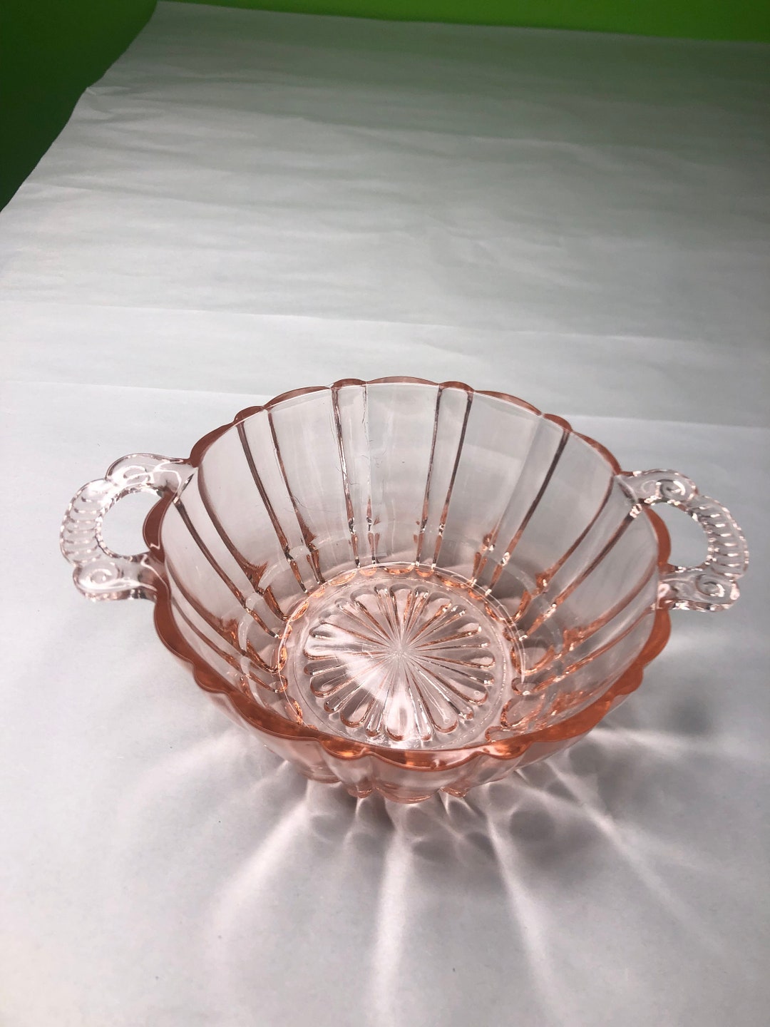 Vintage Pink Depression Glass Bowl Vertical Ribbed Pattern With Open ...