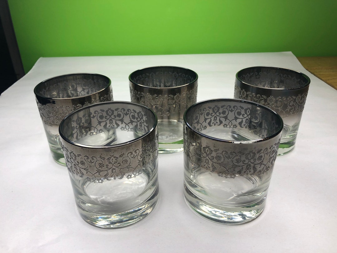 Vintage Royal Lusterware Smoke Rim Lowball Glasses With Gorgeous Silver ...