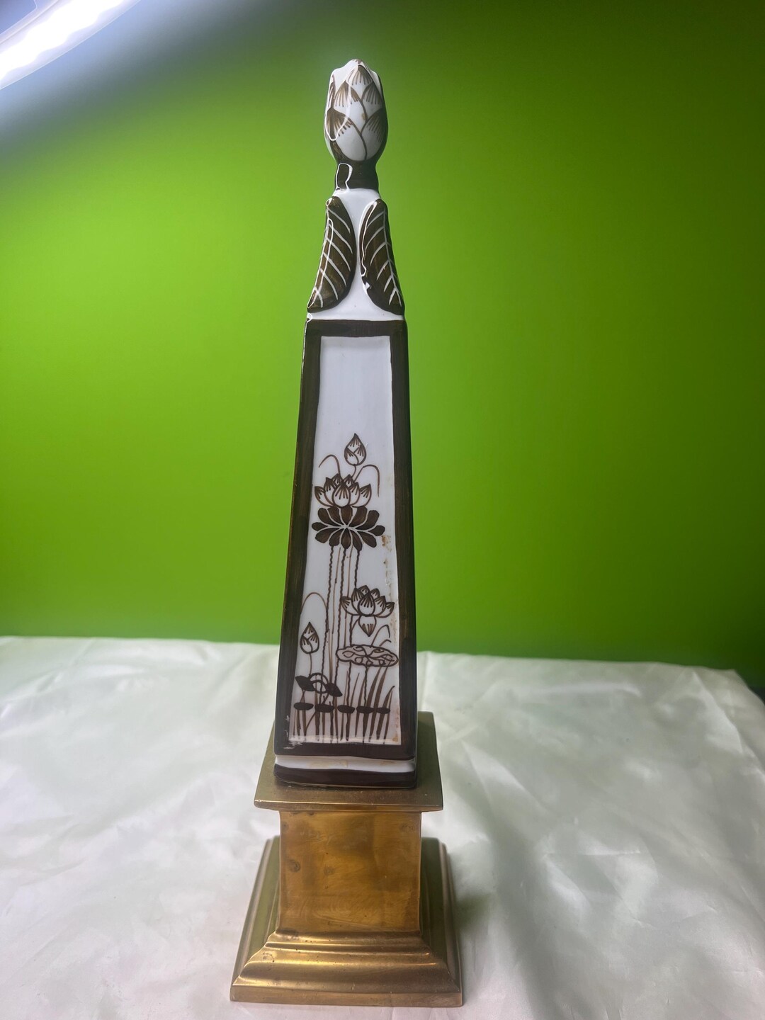 Vintage Very Heavy Hand Painted Frederick Cooper Obelisk With Brass ...