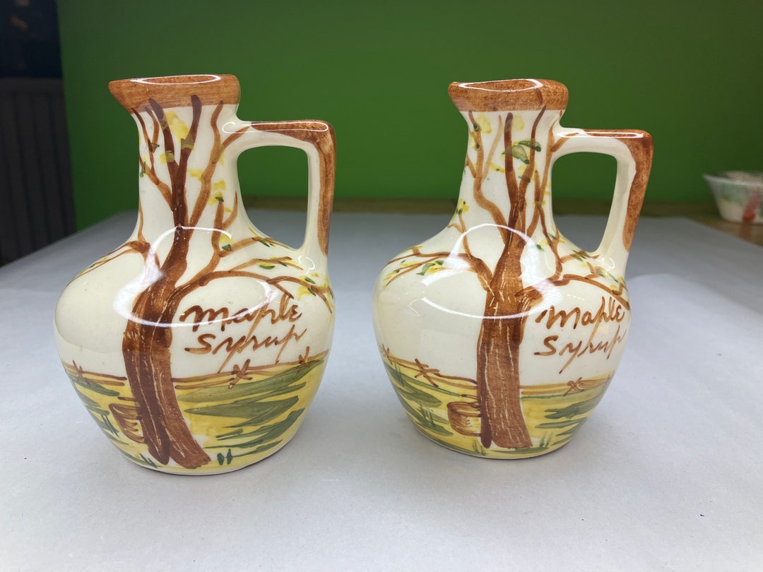 Vintage Ceramic Maple Syrup Jug Set of 2 Vermont Maple Tree Scene With ...
