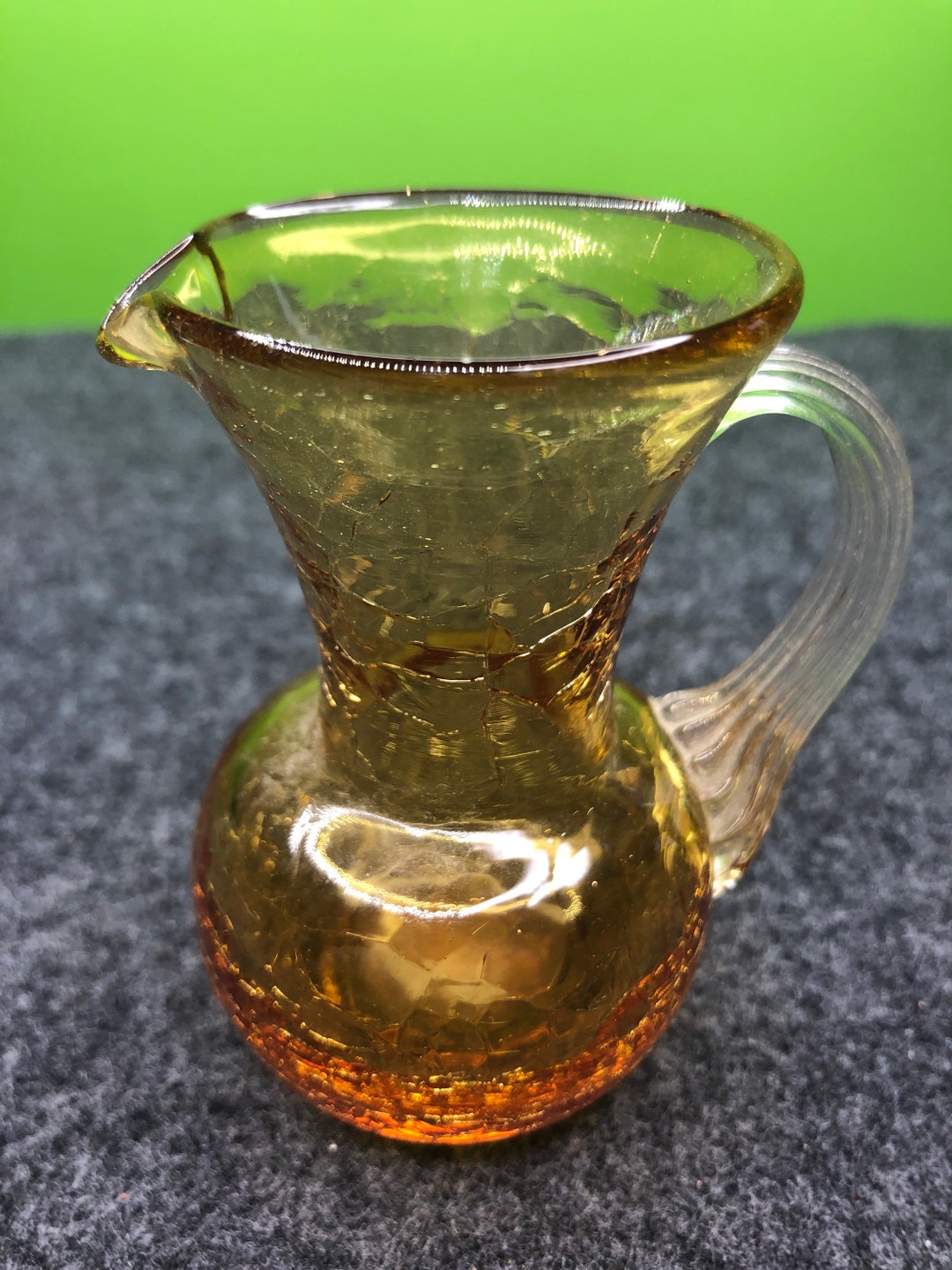 Vintage Amber Crackle Glass Pitcher With Gorgeous Finish and Beautiful ...