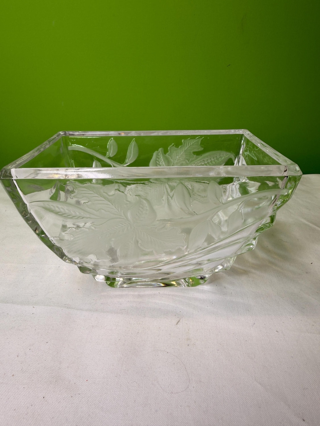 Vintage FTDA 1989 24+% Lead Crystal Vase Planter Candy Dish Etched ...
