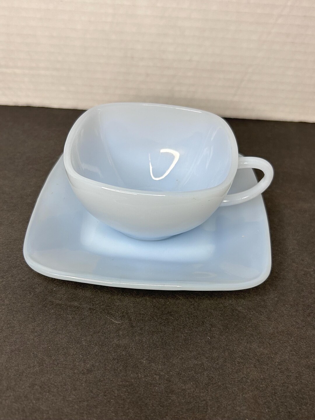 Vintage Fire-king Light Blue Transparent Square Teacup and Saucer Set ...