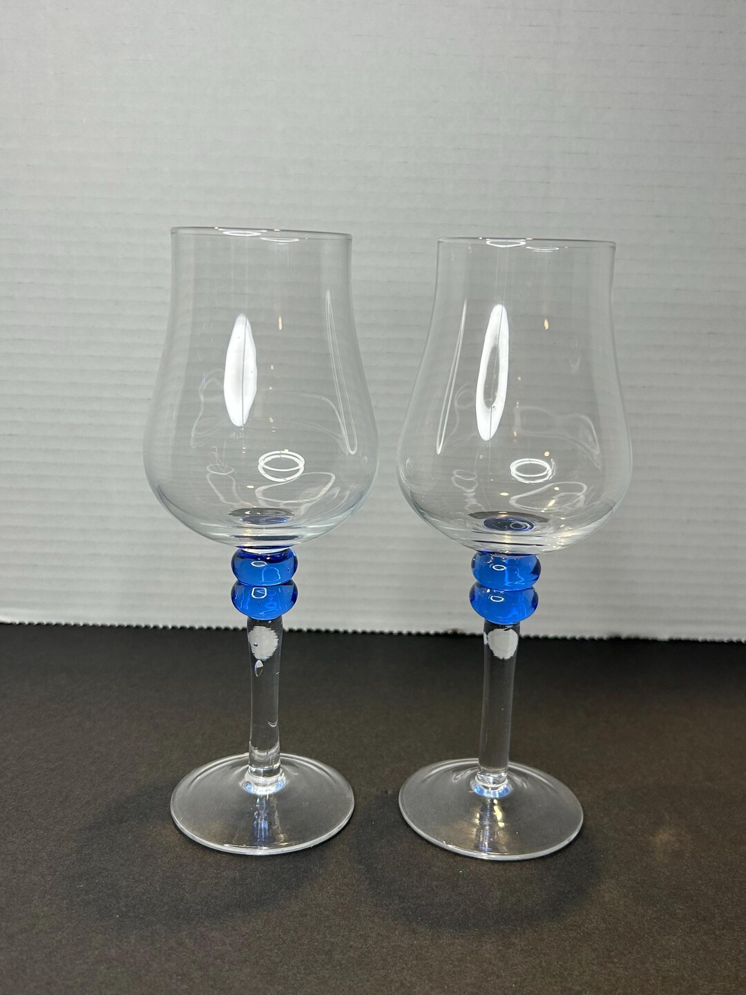 Vintage Lenox Crystal Wine Glasses Set of 2 Clear Tulip With Blue ...