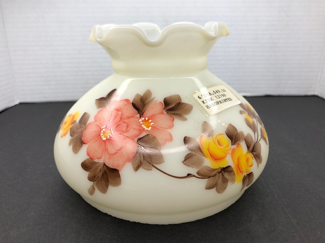 Vintage Glass Hand Painted Lamp Shade 5 7/8 Inch 6 in Fitter Rose ...