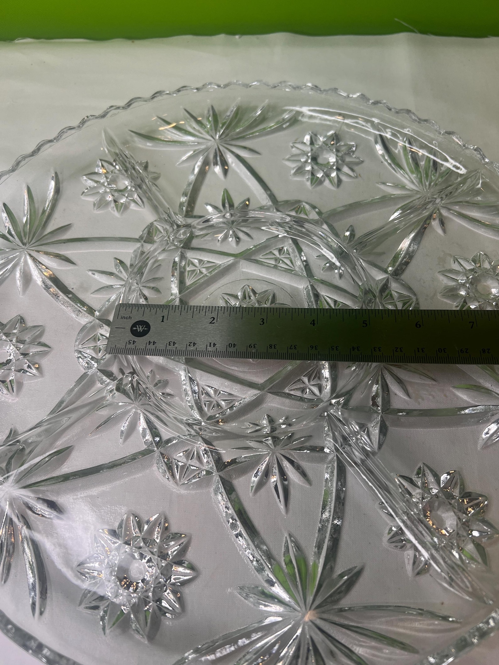Vintage Large Heavy Glass/crystal Serving Plate With Star Pattern With ...