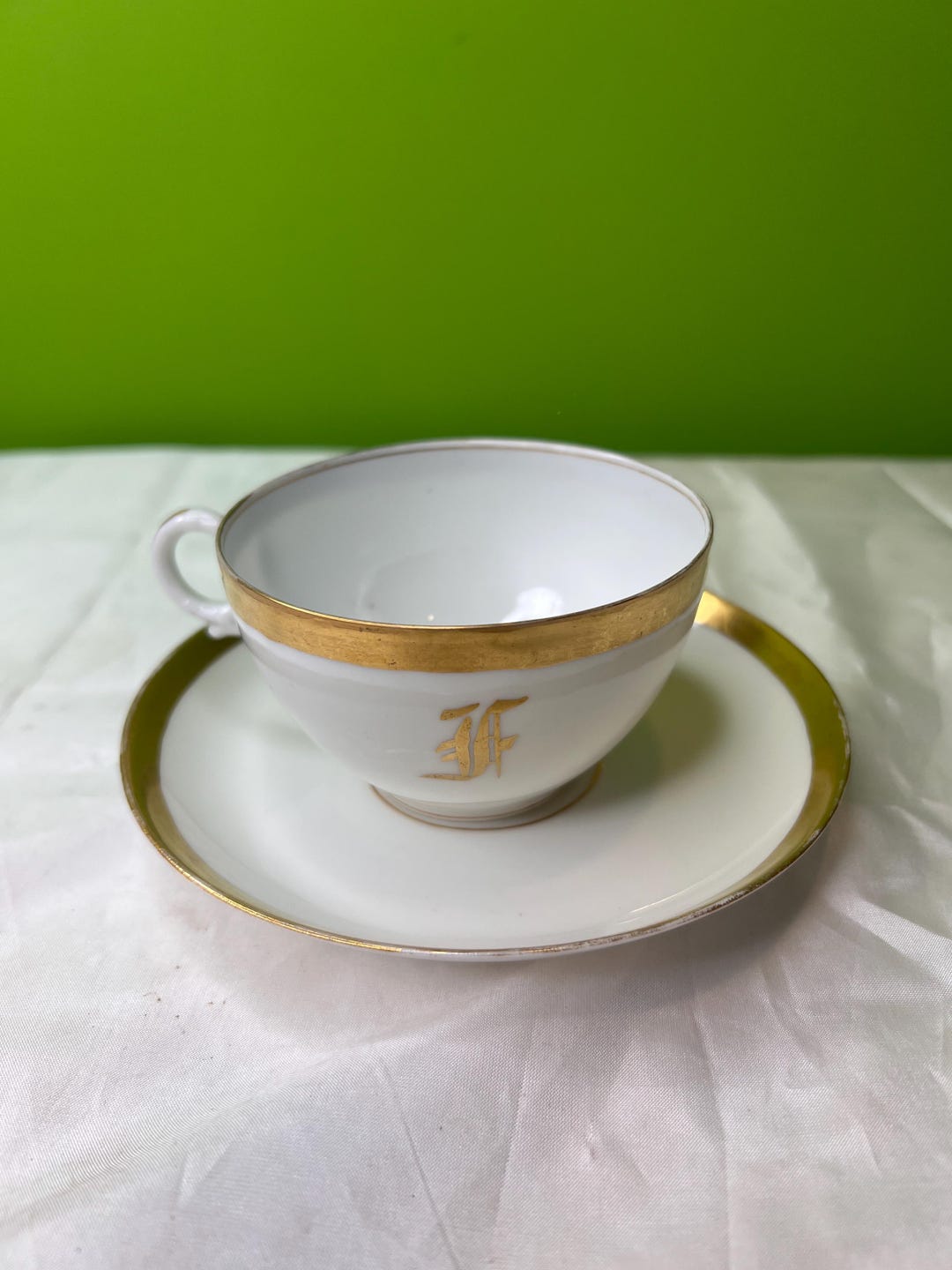 Vintage Limoges HAVILAND Monogram F White Tea Cup and Saucer With Gold ...