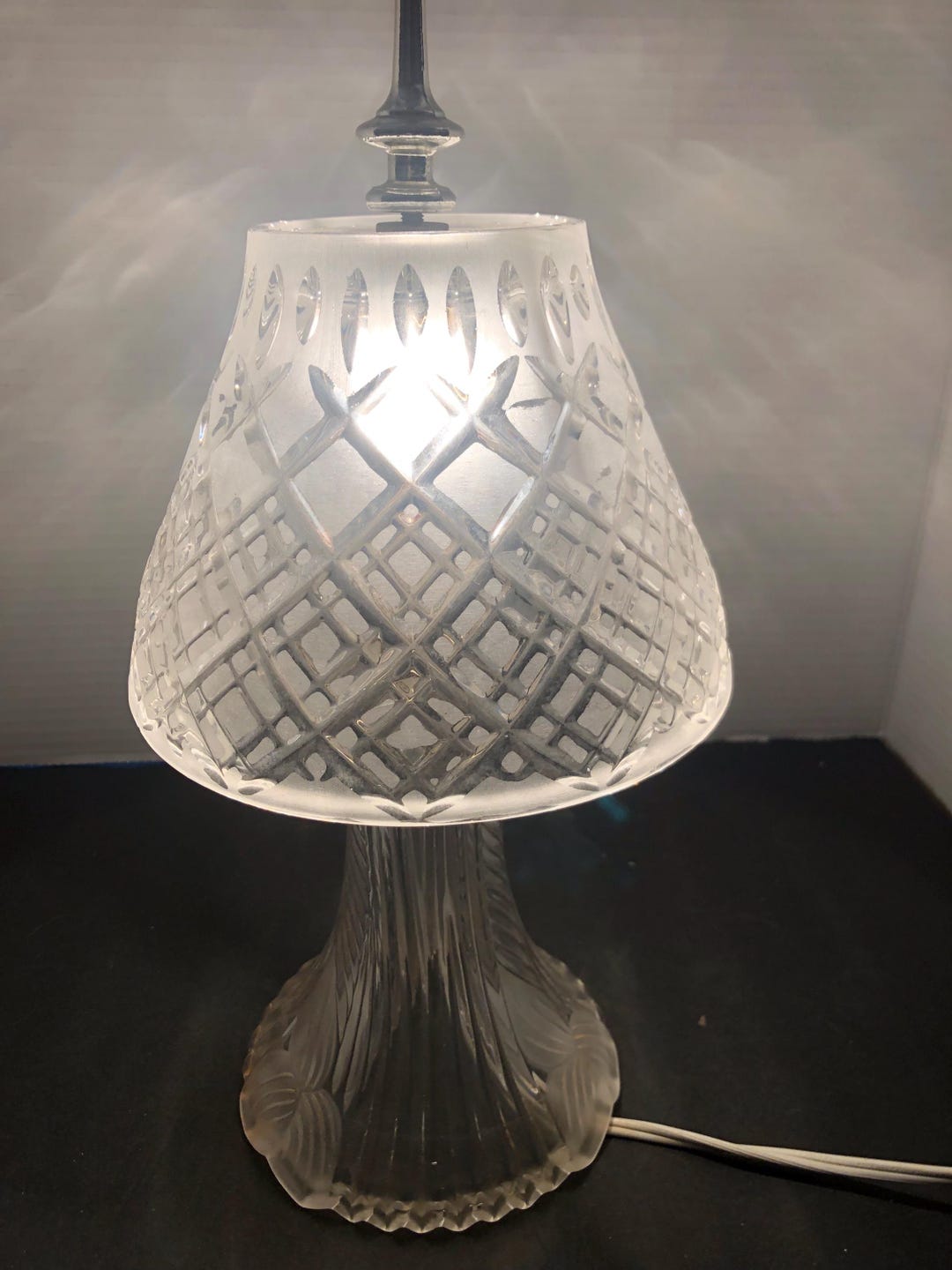 Vintage Cut Crystal Night Stand Lamp Small Table Accent Lamp Diamond ...