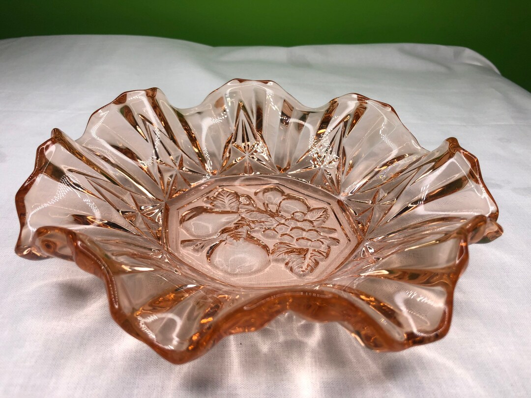 Vintage Peach Depression Glass Candy Dish With Ruffled Edges and ...