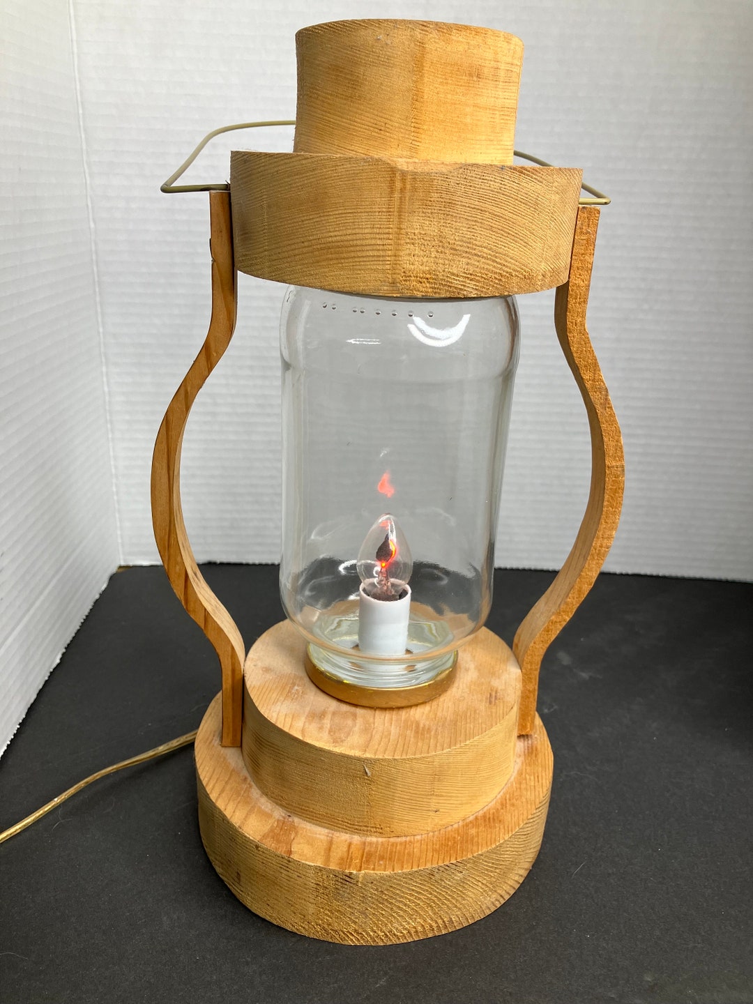 Vintage Wooden Lantern Electric With Flickering Light Handmade - Etsy