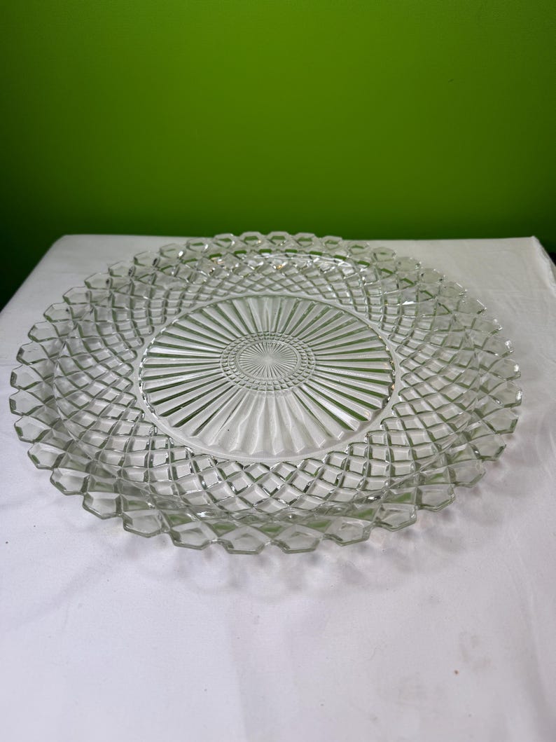 Vintage Clear Platter Waffle Pattern Depression Glass Round Serving ...