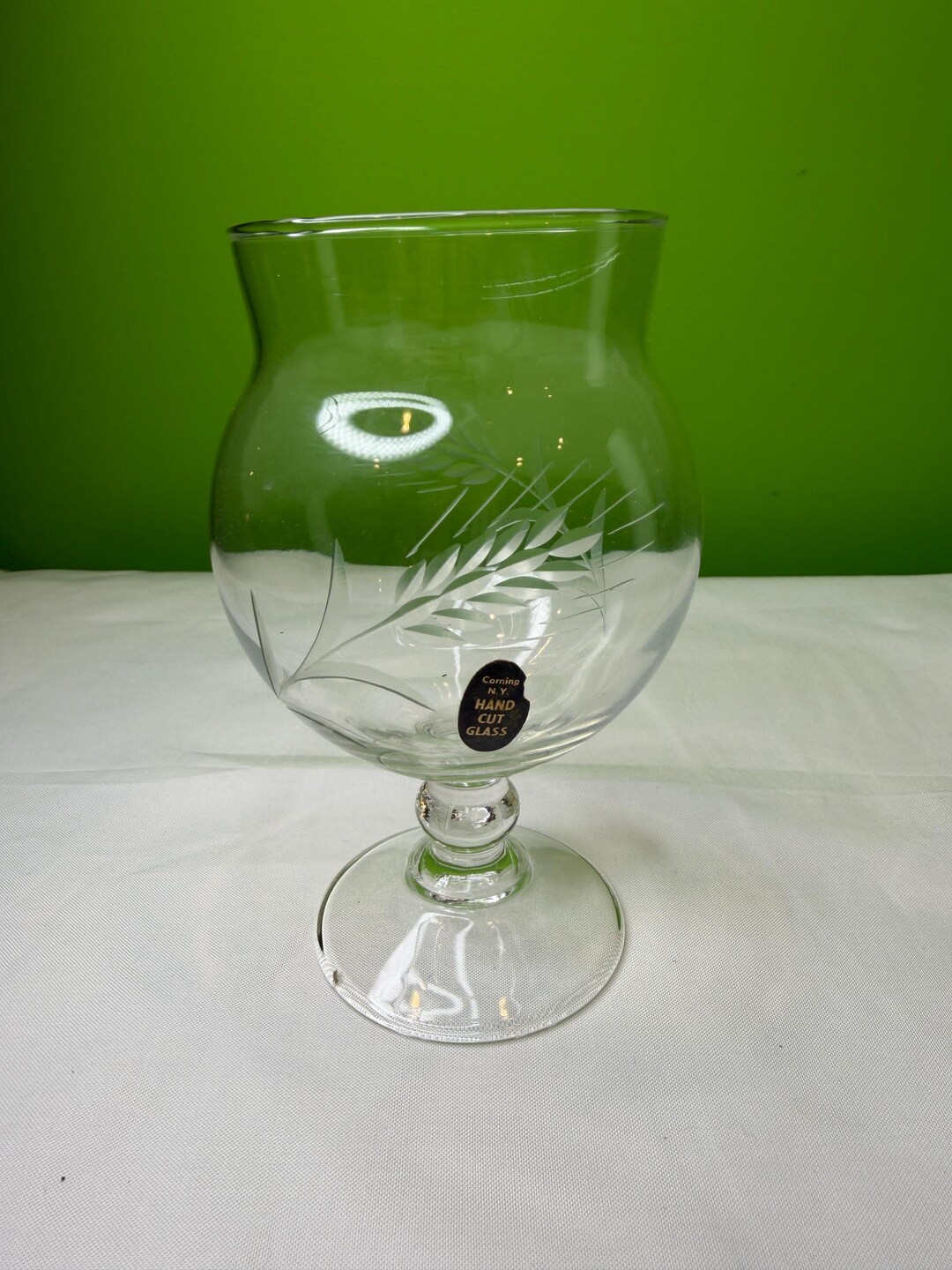 Vintage Corning Hand Cut Glass Brandy Snifter With an Etched Wheat ...